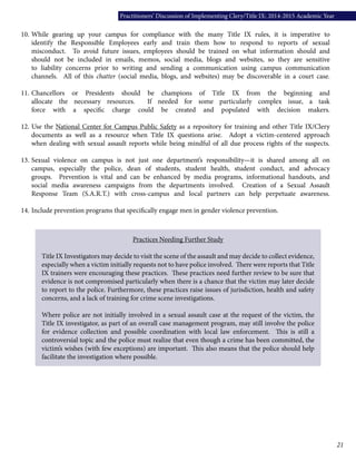 Practitioners' Discussion of Implementing Clery/Title IX: Report on the Summit | PDF