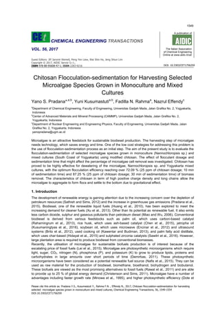 Chitosan Flocculation-sedimentation for Harvesting Selected Microalgae Species Grown in ...