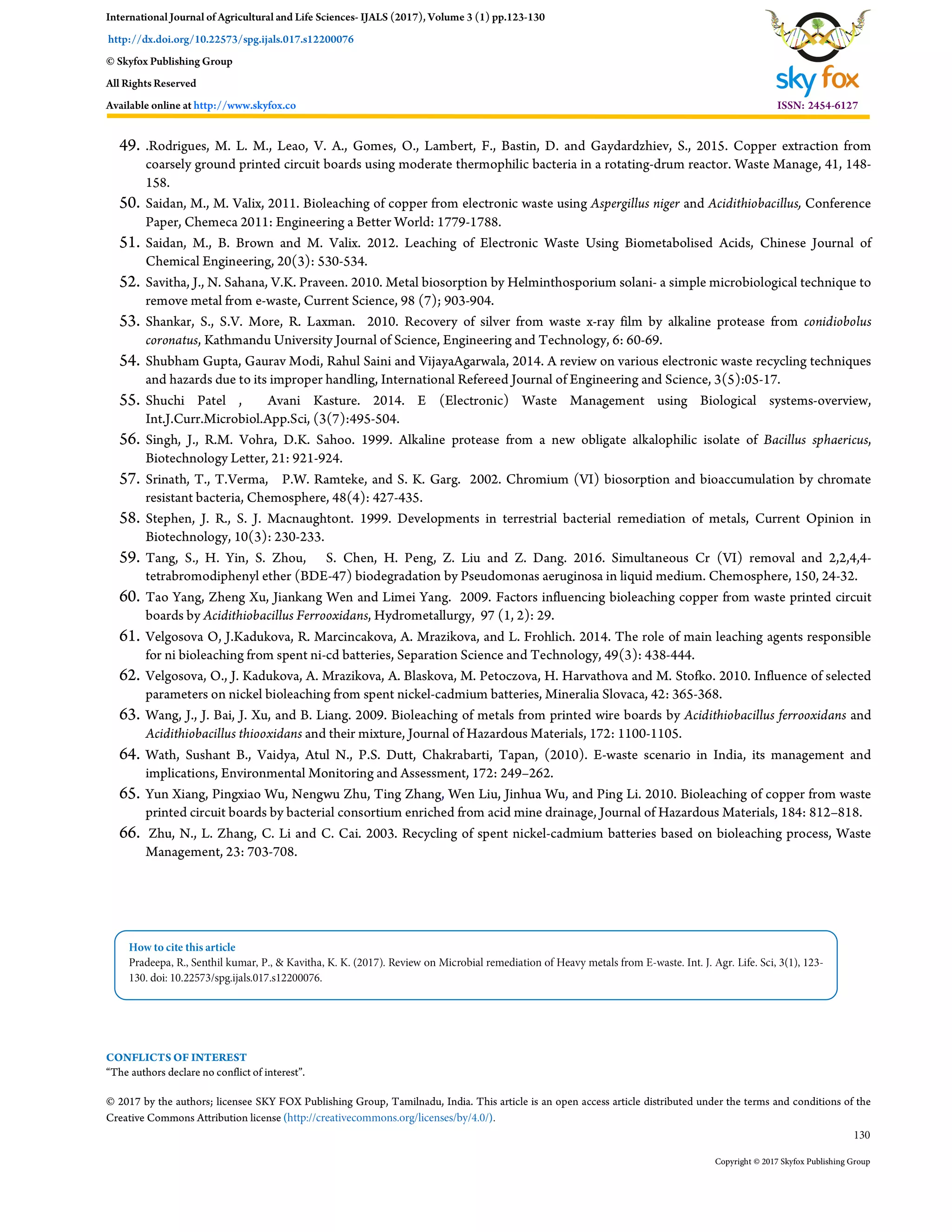 Review on Microbial remediation of Heavy metals from E-waste | PDF