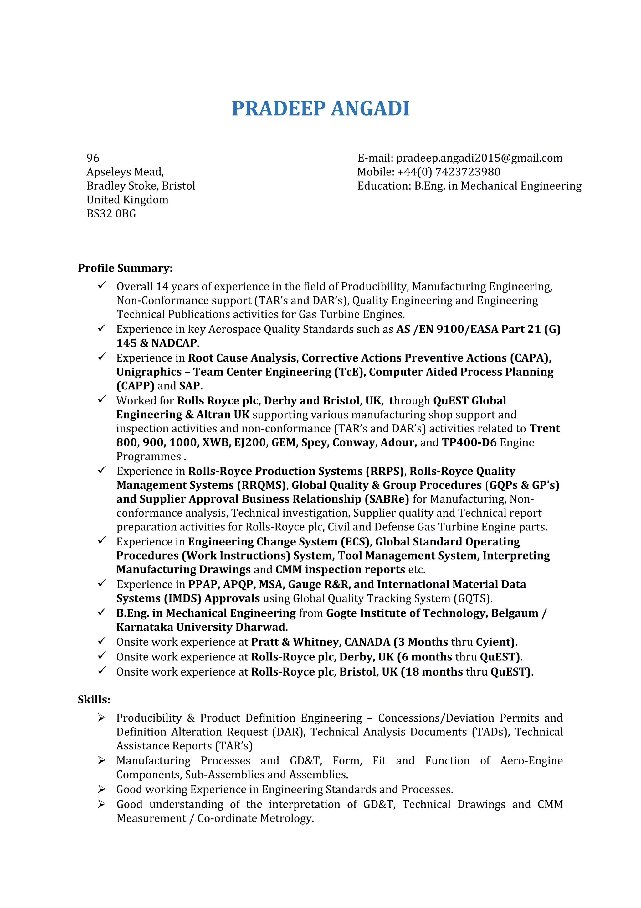 Pradeep Angadi CV | DOC