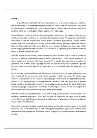 Comparitive study of City Center and Ramee mall | PDF