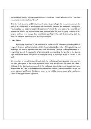 Comparitive study of City Center and Ramee mall | PDF