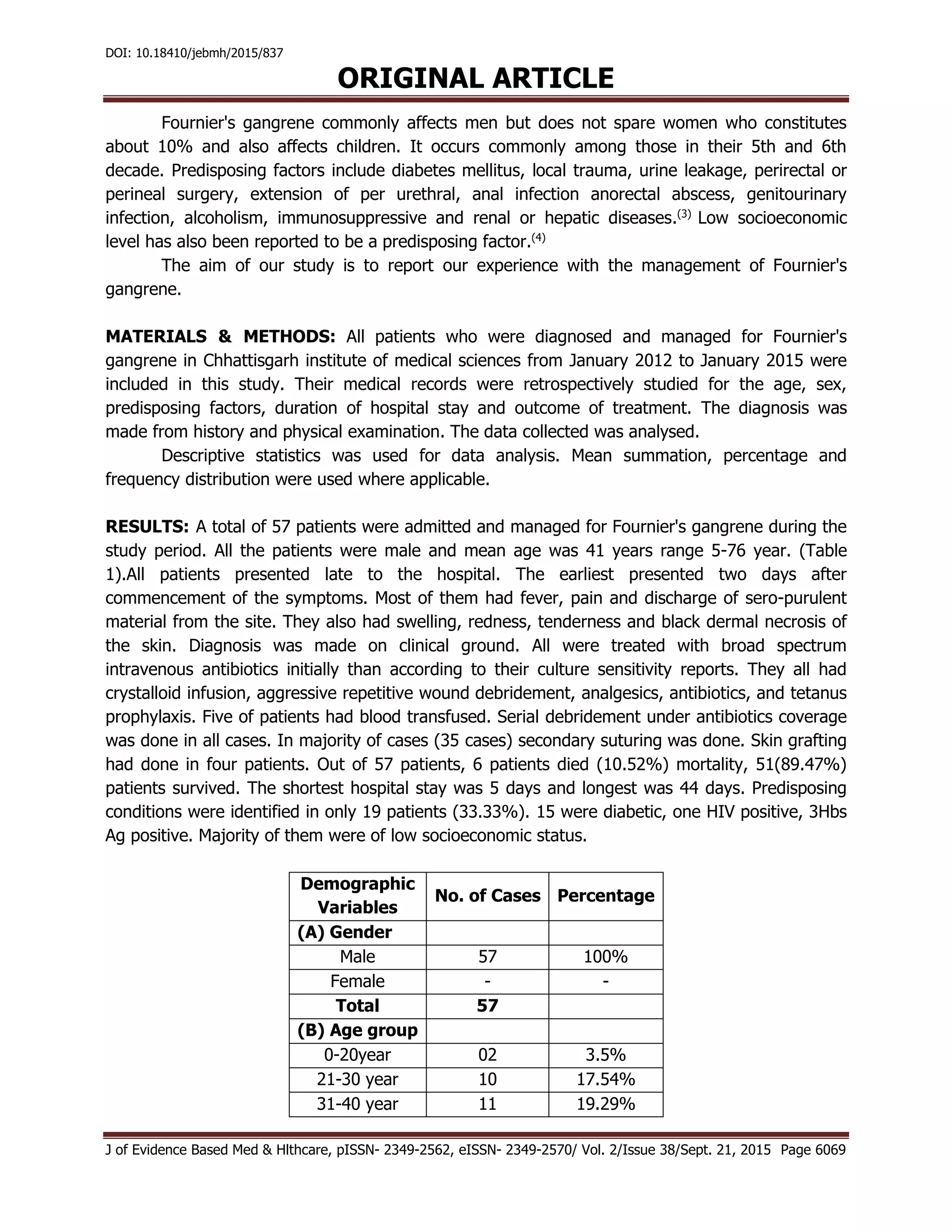 FOURNIER’S GANGRENE: REVIEW OF 57 CASES IN TERTIARY INSTITUTION | PDF