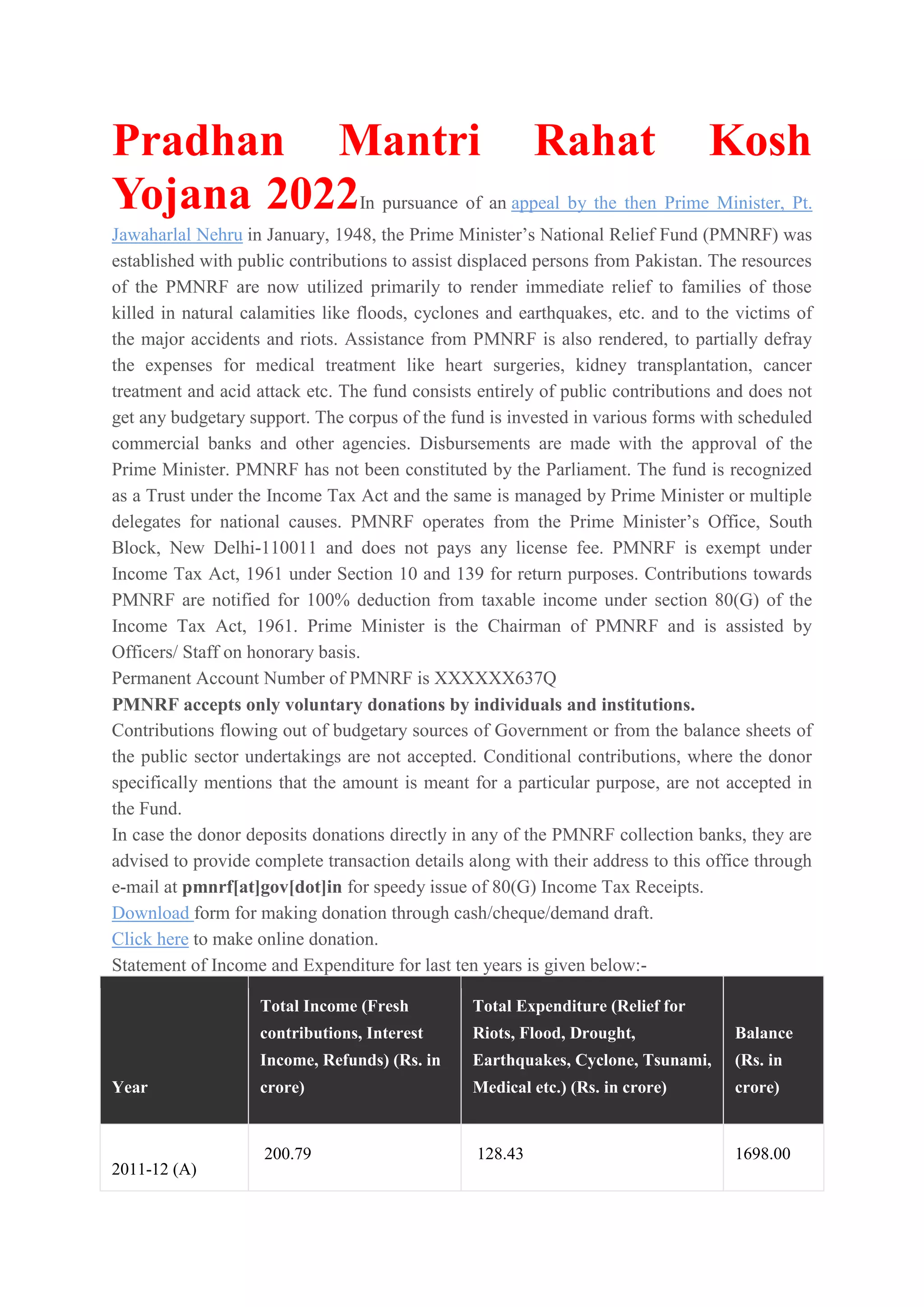 Pradhan Mantri Rahat Kosh Yojana 2022In pursuance of an.docx