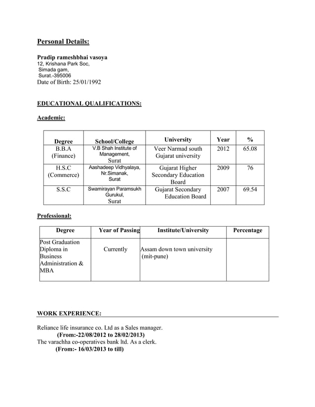 Pradip vasoya's resume[1] | PDF