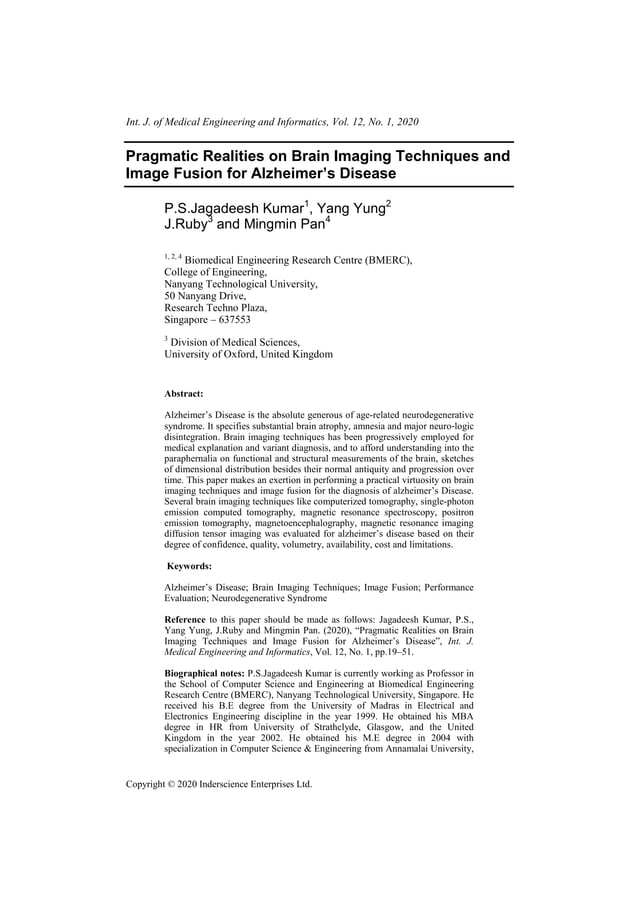 Pragmatic Realities on Brain Imaging Techniques and Image Fusion for Alzheimer’s Disease | PDF ...