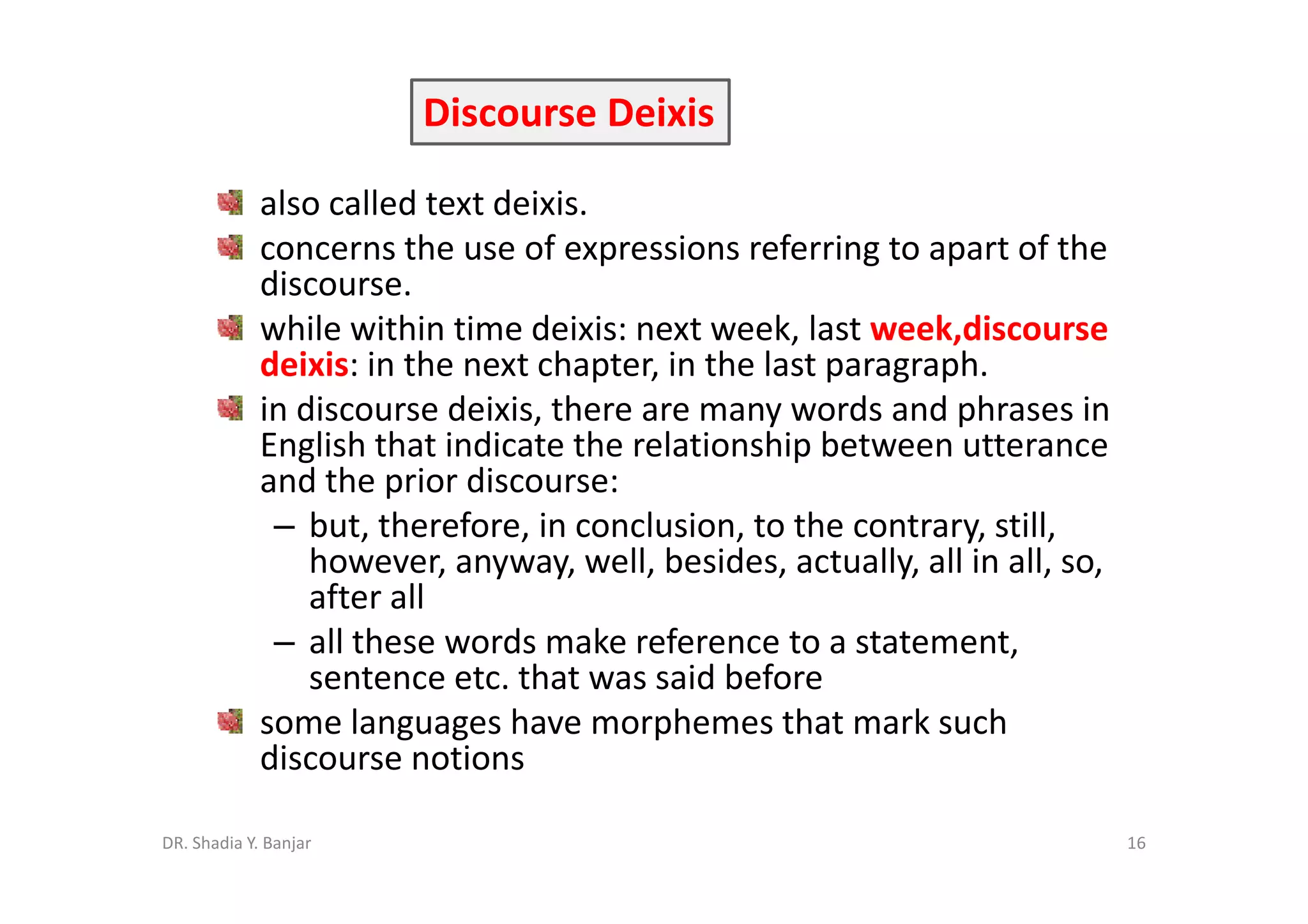Pragmatics: Deixis And Distance By Dr.Shadia.Pptx