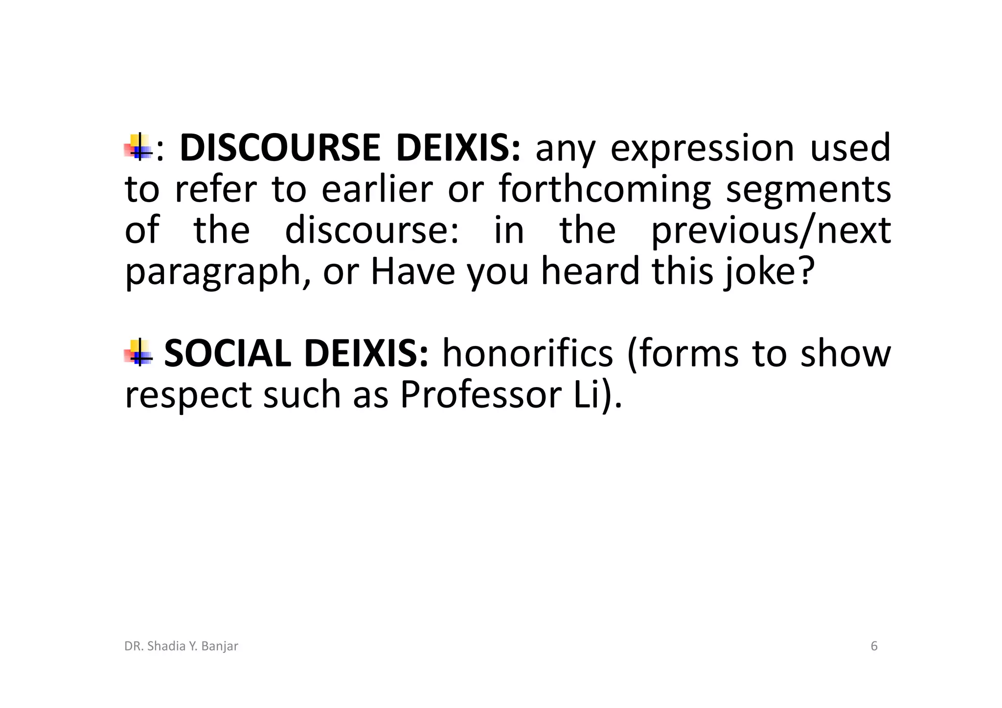 Pragmatics: Deixis And Distance By Dr.Shadia.Pptx
