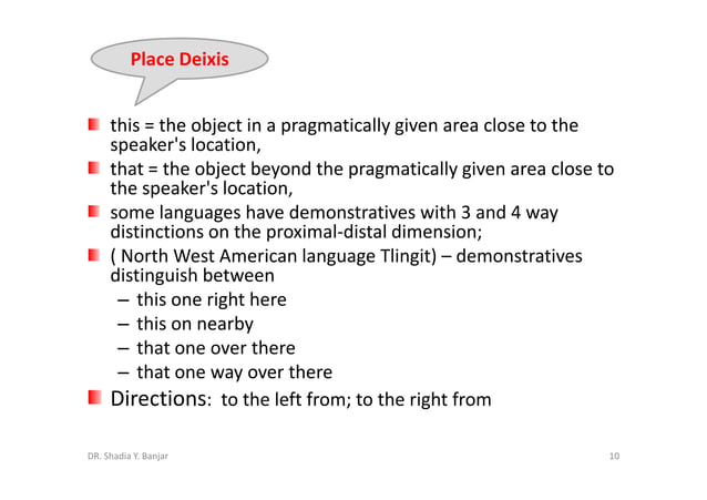 Pragmatics: Deixis And Distance By Dr.Shadia.Pptx