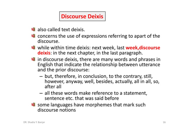 Pragmatics: Deixis And Distance By Dr.Shadia.Pptx