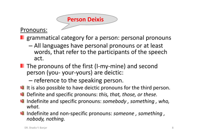 Pragmatics: Deixis And Distance By Dr.Shadia.Pptx