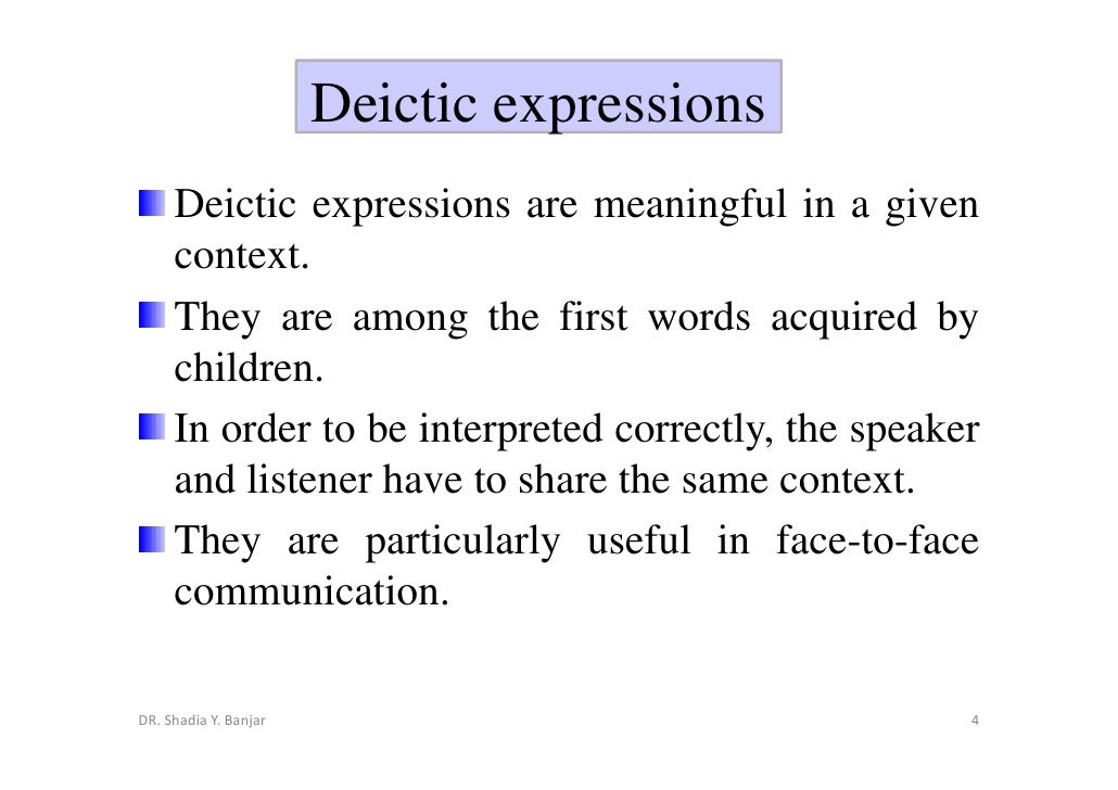Pragmatics: Deixis And Distance By Dr.Shadia.Pptx Pragmatics: Deixis And Distance By Dr.Shadia.Pptx