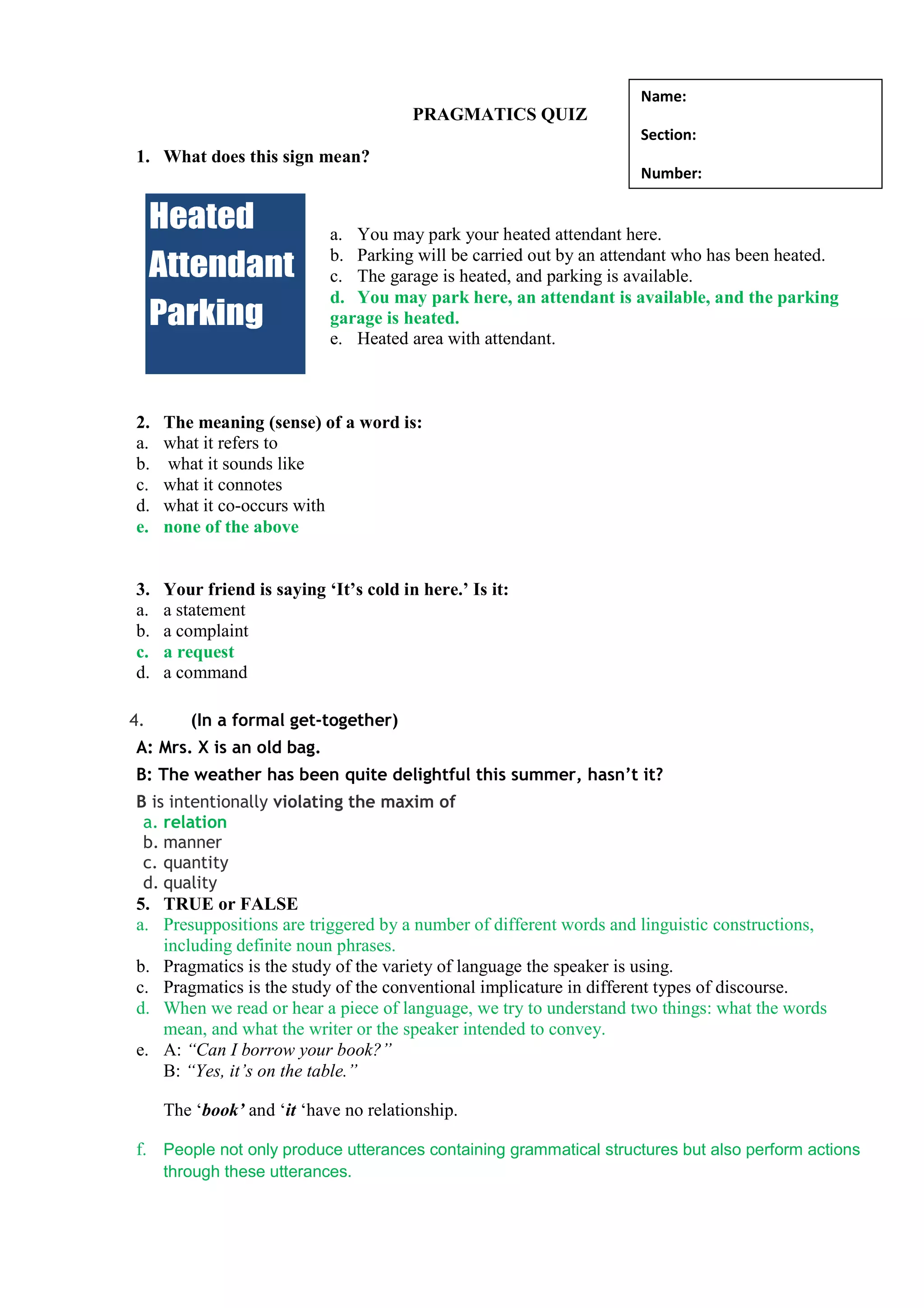 Pragmatics Model Quiz, By Dr.Shadia.Pptx