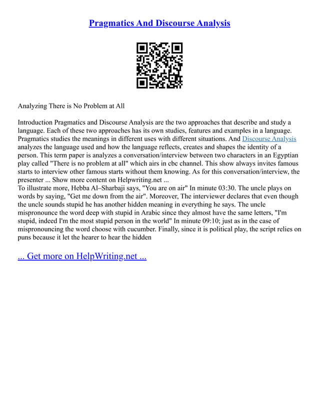 Pragmatics And Discourse Analysis | PDF