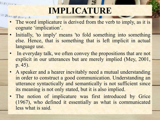 PRAGMATICS: CONCEPT OF IMPLICATURE | PPT