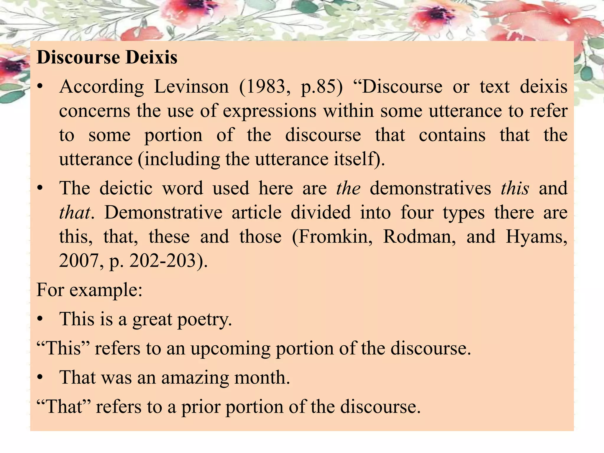 Pragmatics: Deixis | PPT