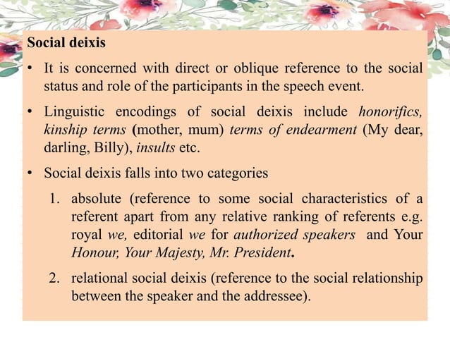 Pragmatics: Deixis | PPT