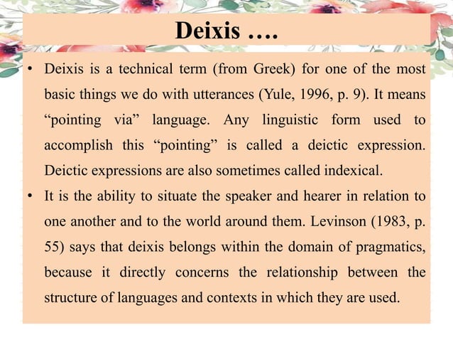 Pragmatics: Deixis | PPT