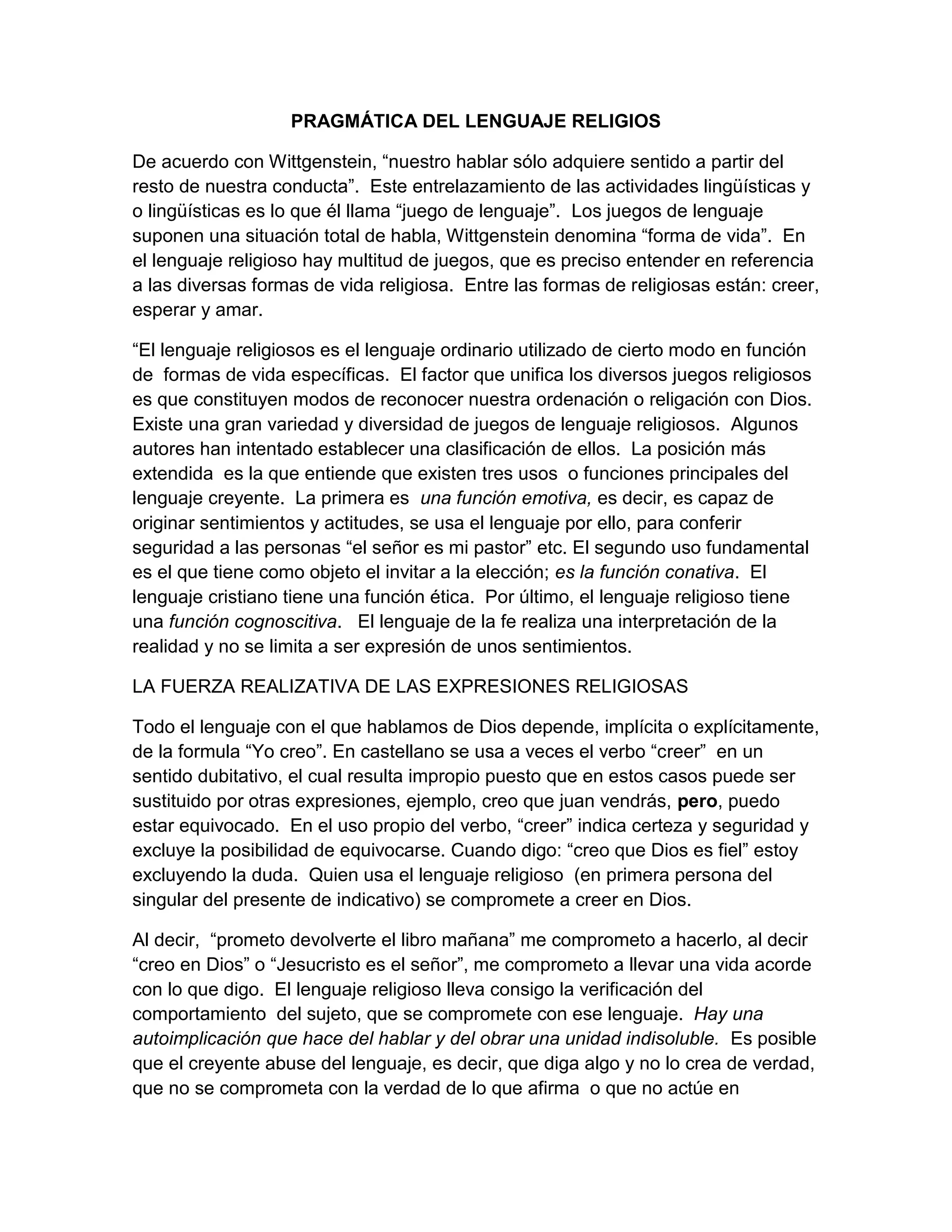 Pragmática del lenguaje religios | DOCX