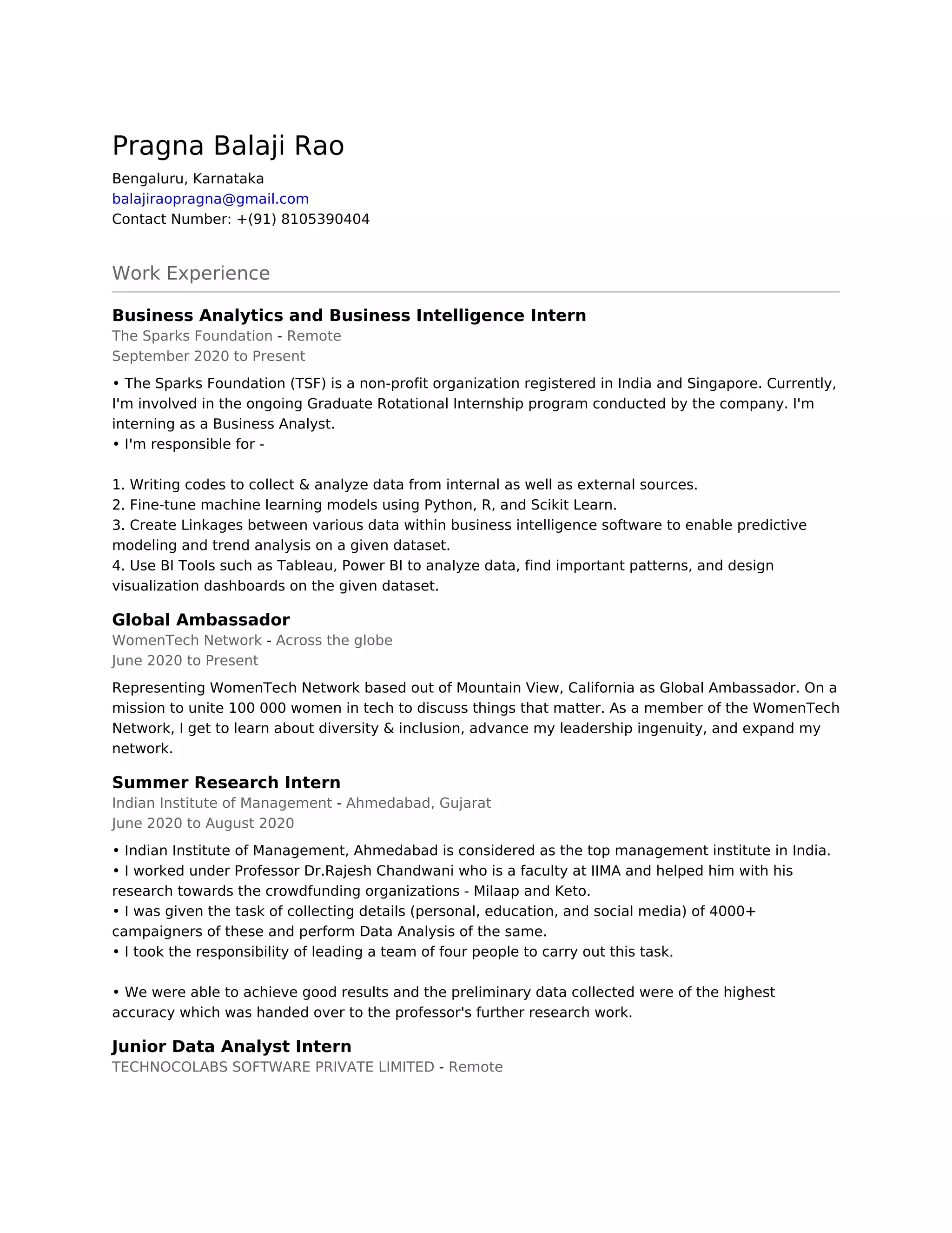 Pragna balaji-rao final resume | PDF