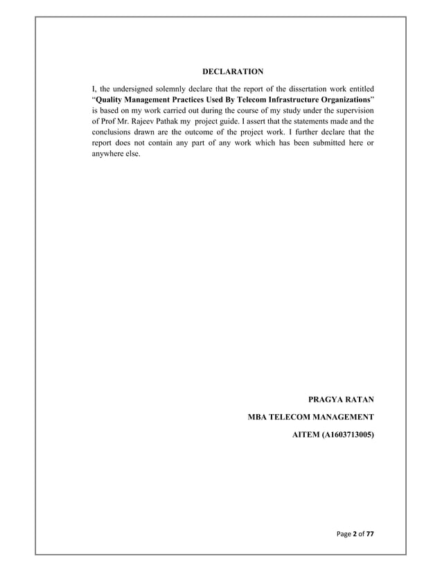 QUALITY MANAGEMENT PRACTICES USED BY TELECOM ORGANIZATIONS,quality in ...