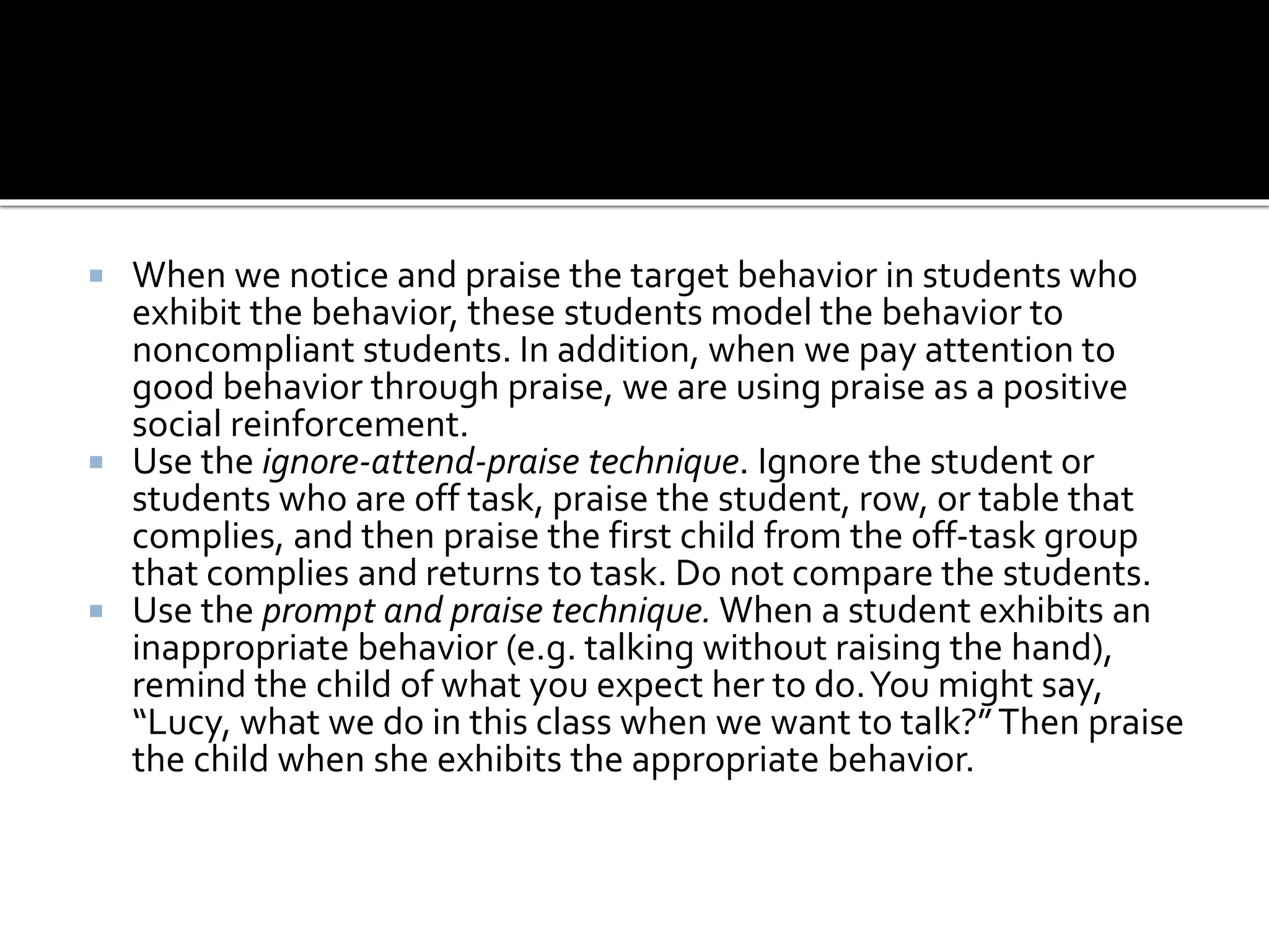 Improving Student Behavior Giving Praise and Encouragement | PPT