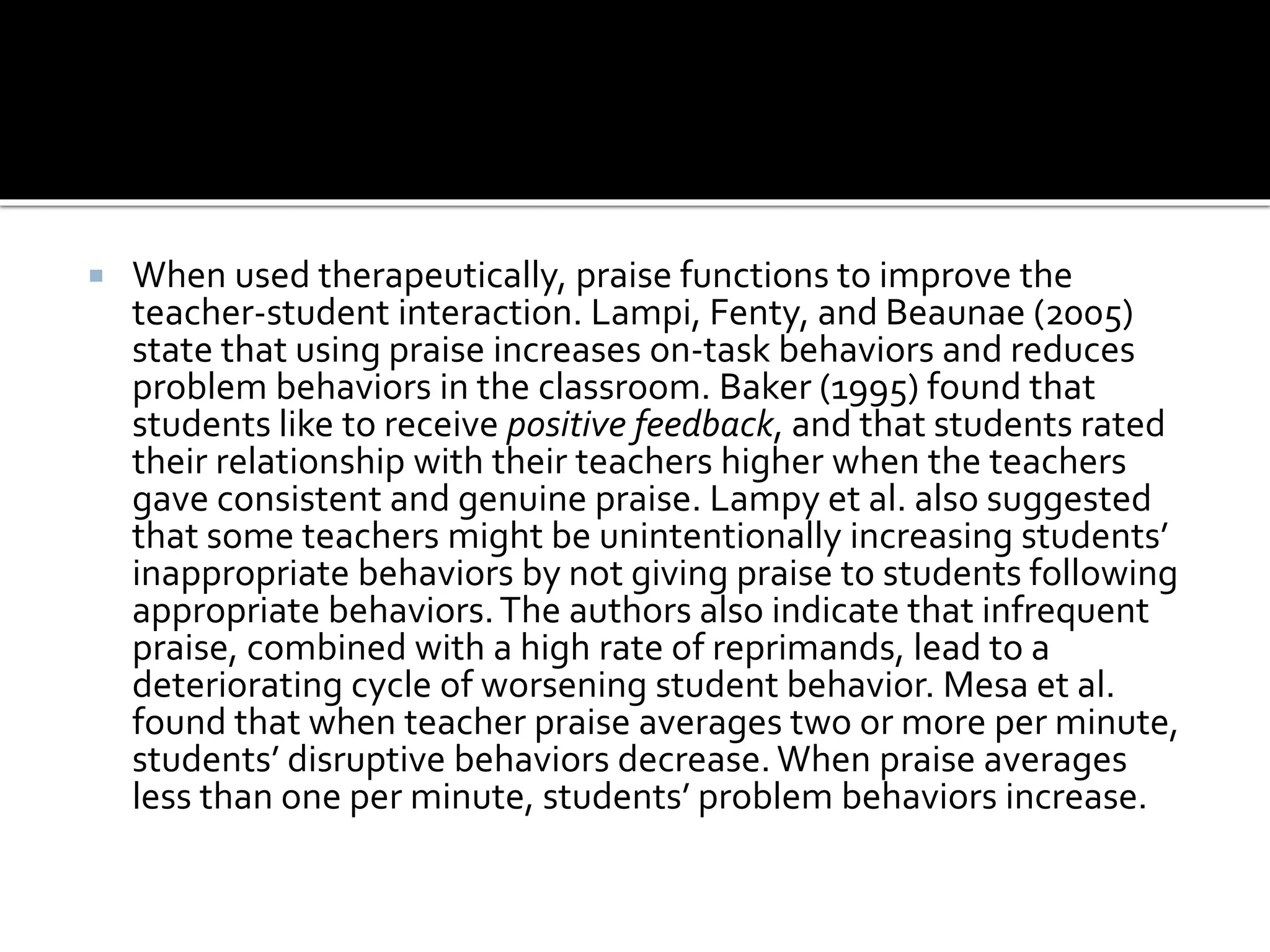 Improving Student Behavior Giving Praise and Encouragement | PPTX