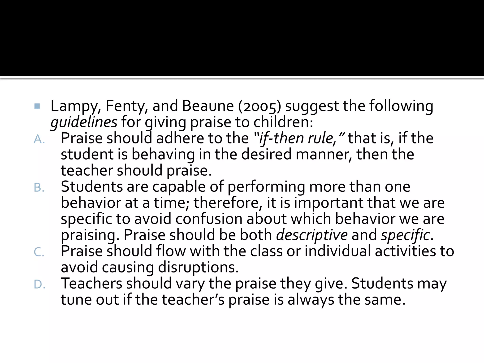 Improving Student Behavior Giving Praise and Encouragement | PPT