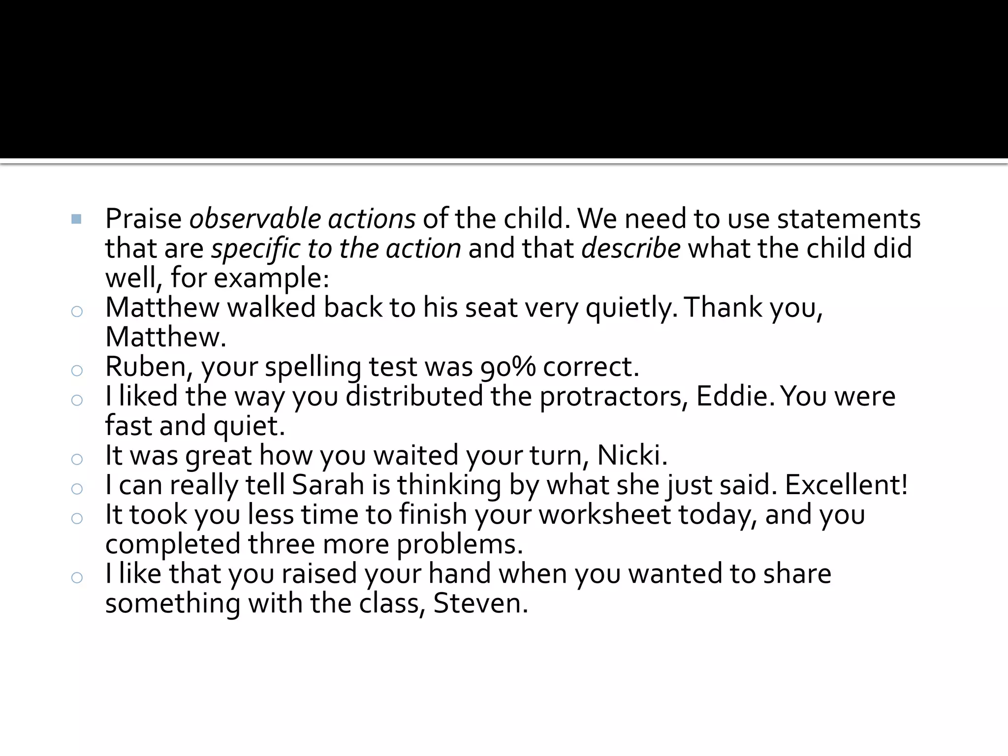 Improving Student Behavior Giving Praise and Encouragement | PPTX