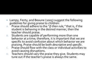 Improving Student Behavior Giving Praise and Encouragement | PPT