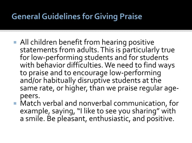 Improving Student Behavior Giving Praise and Encouragement | PPT