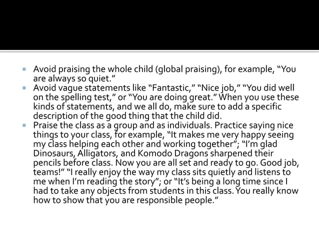 Improving Student Behavior Giving Praise and Encouragement | PPT