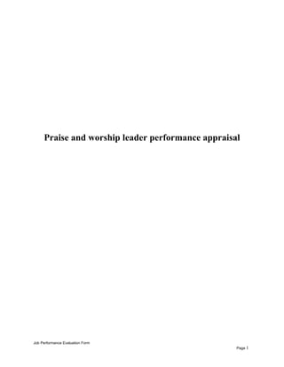 Praise and worship leader performance appraisal | DOC