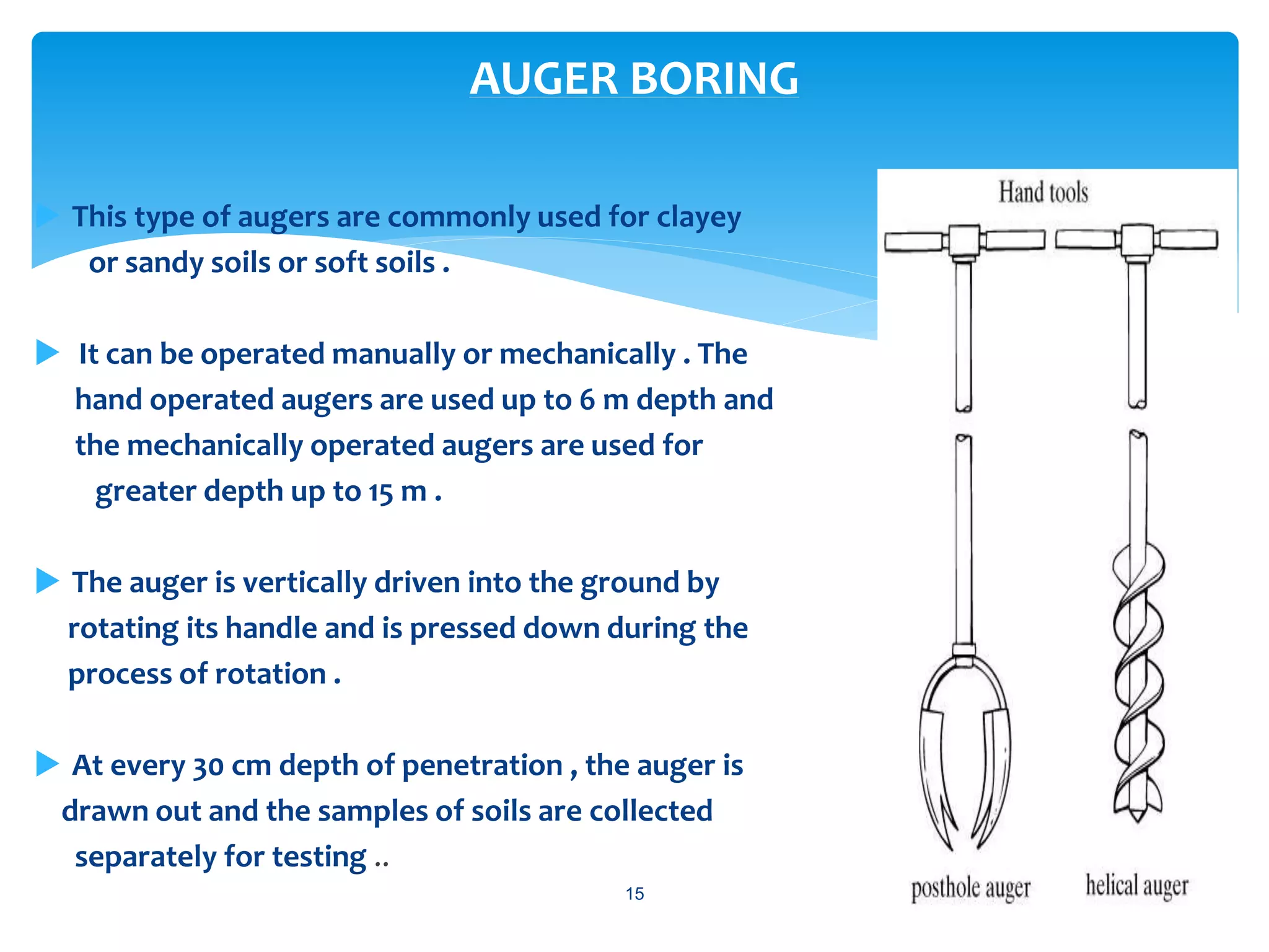 methods of sub-surface exploration, methods of boring, number, location ...