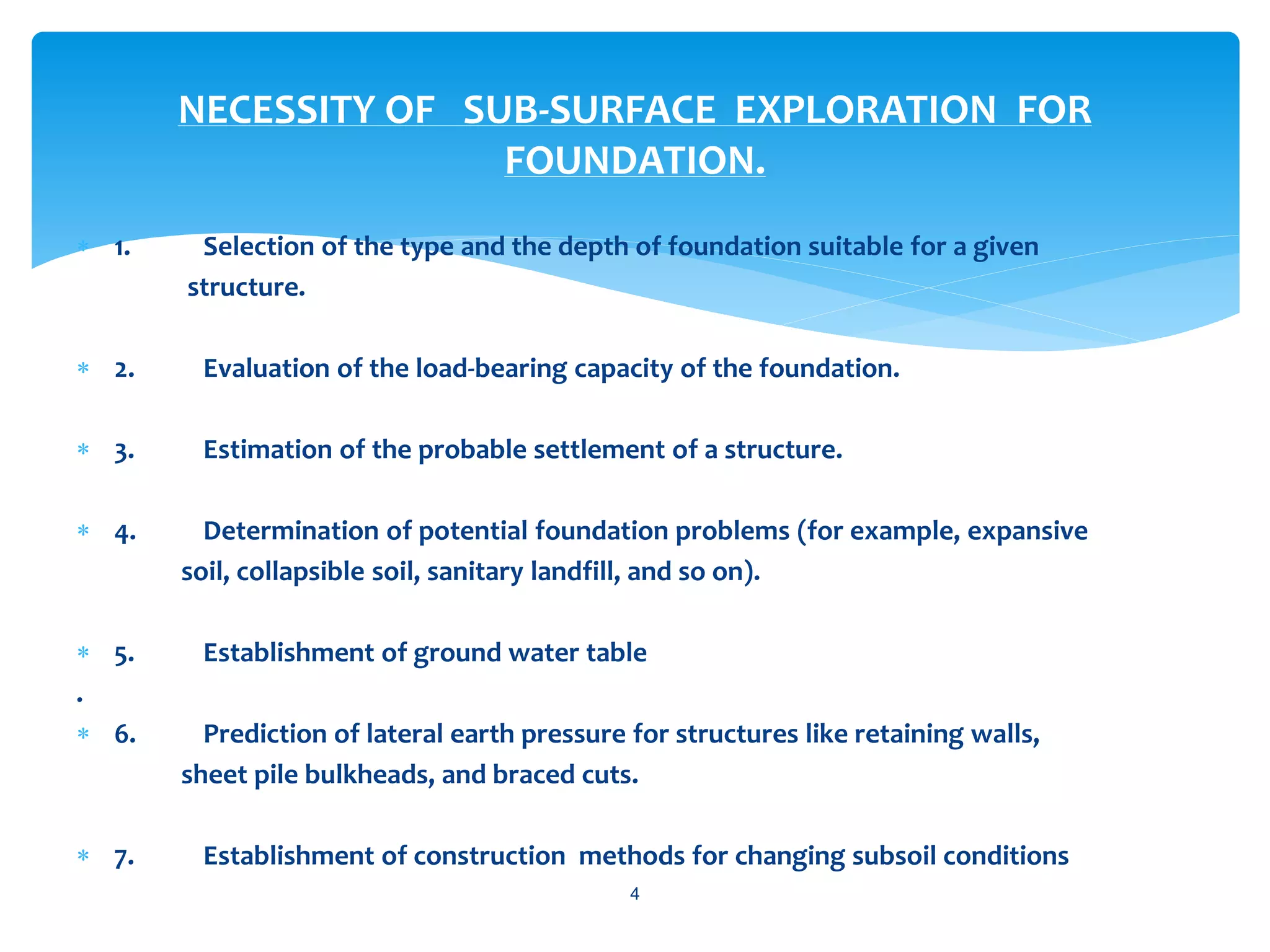 methods of sub-surface exploration, methods of boring, number, location ...