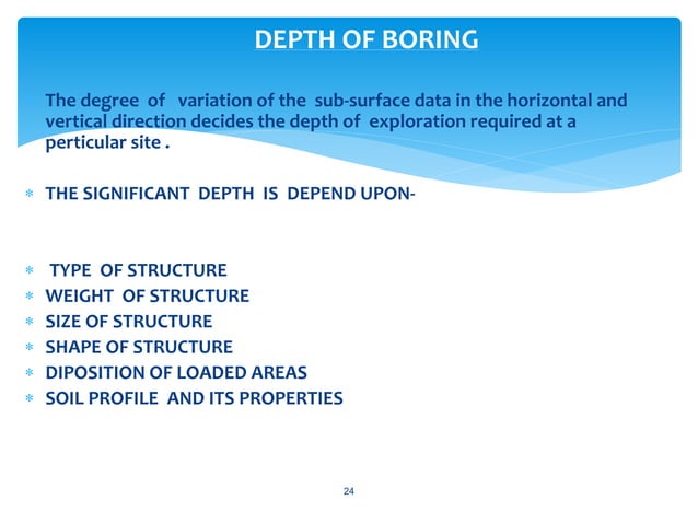 methods of sub-surface exploration, methods of boring, number, location and depth of boring. | PPTX