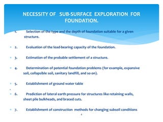 methods of sub-surface exploration, methods of boring, number, location ...