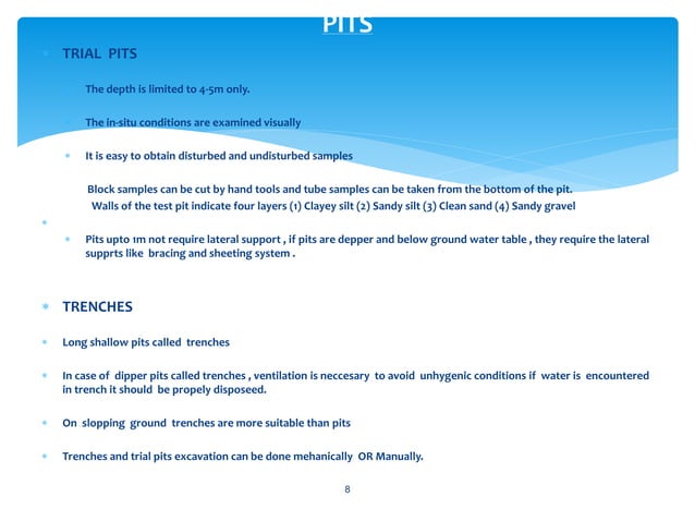 methods of sub-surface exploration, methods of boring, number, location ...