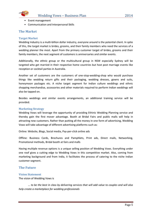 Business Plan for Wedding Vows