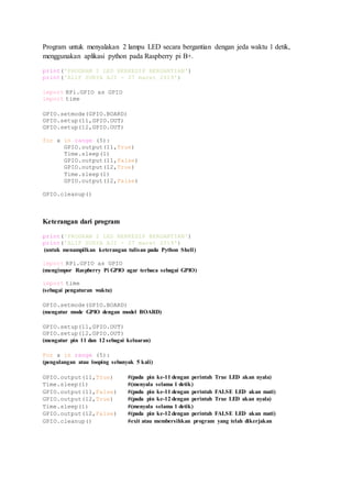 FLOWCHART DAN PROGRAM MIKROPROSESOR RASPBERRY PI - 2 LED MENYALA ...