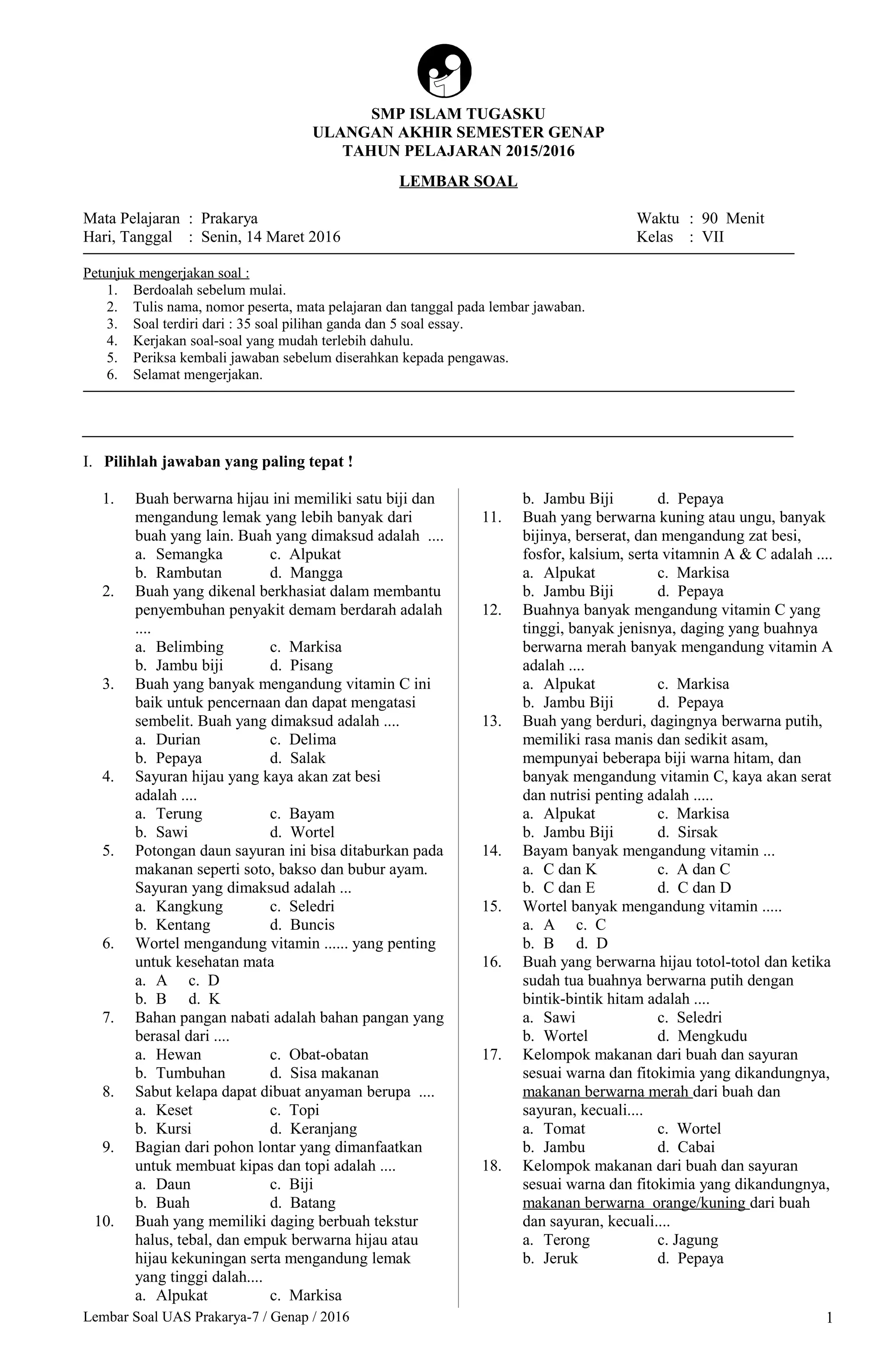 Prakarya 7-uts-smtr2 | PDF