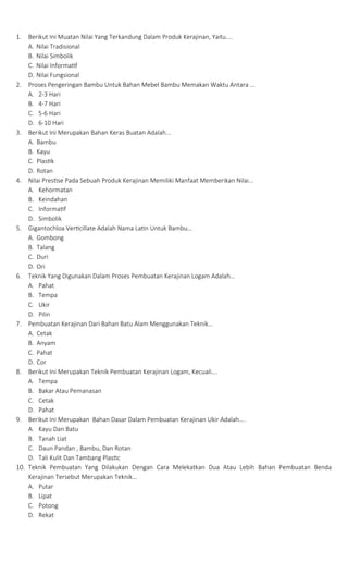 Soal Prakarya Kelas 9 tahun Pelajaran 2022-2023 | PDF