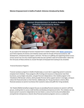 Women Empowerment in Andhra Pradesh: Schemes Introduced by Naidu | PDF