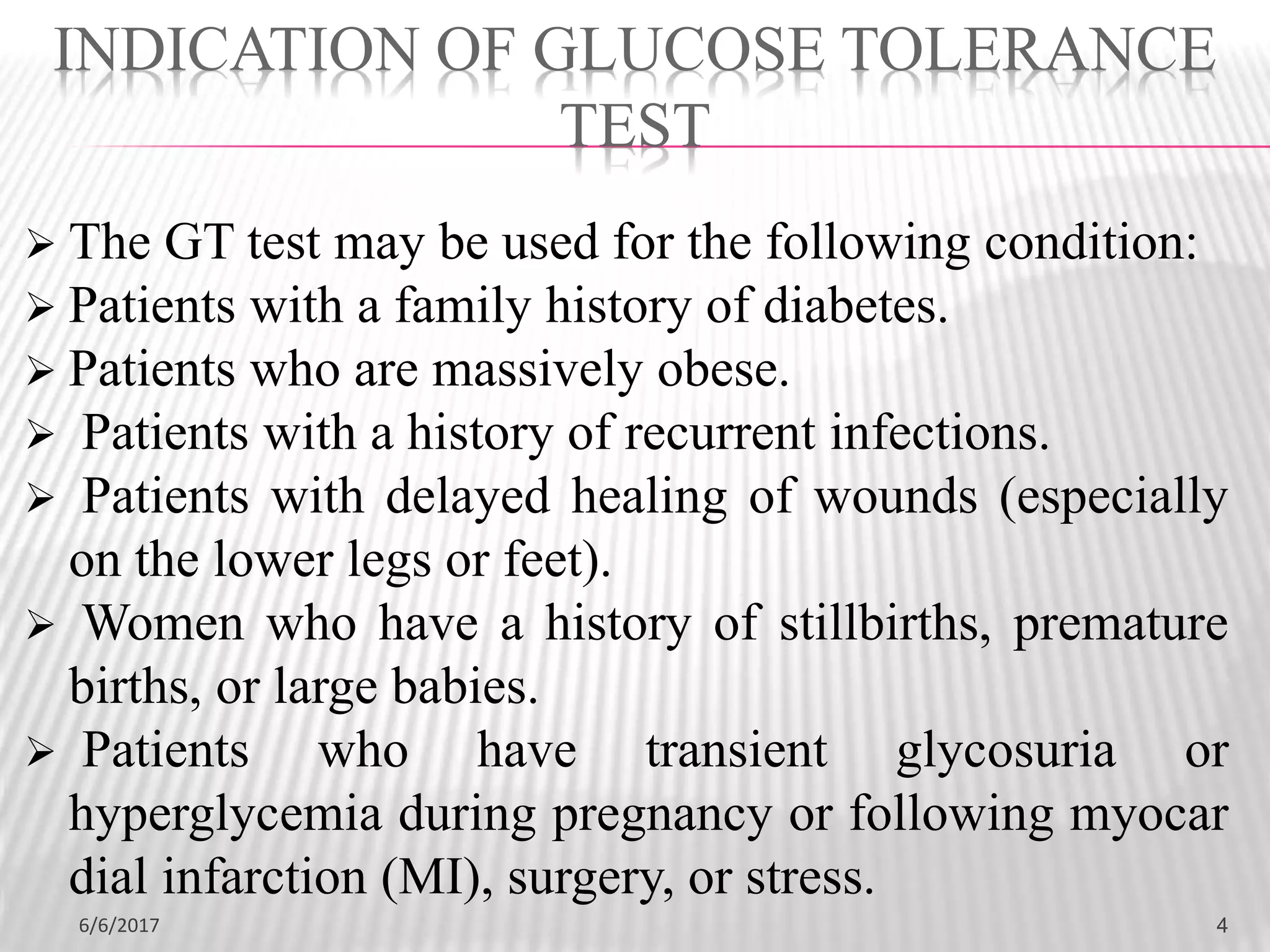glucose tolerance test indication and procedure | PPTX