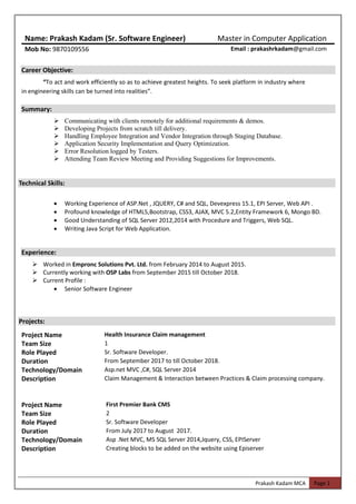 Prakash kadam CV | PDF