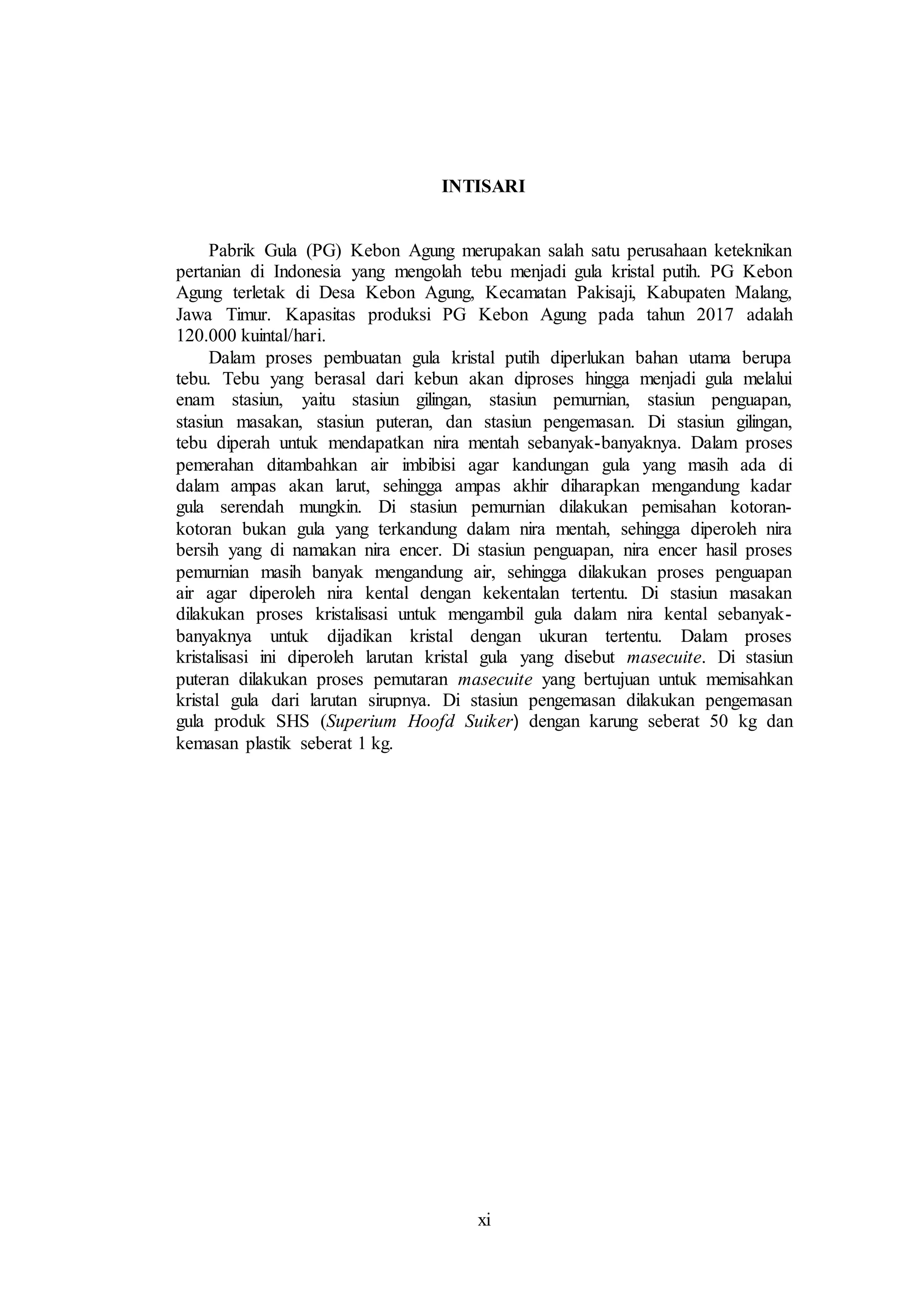 Laporan Praktek Kerja Industri PG.Kebon Agung, Malang | DOCX