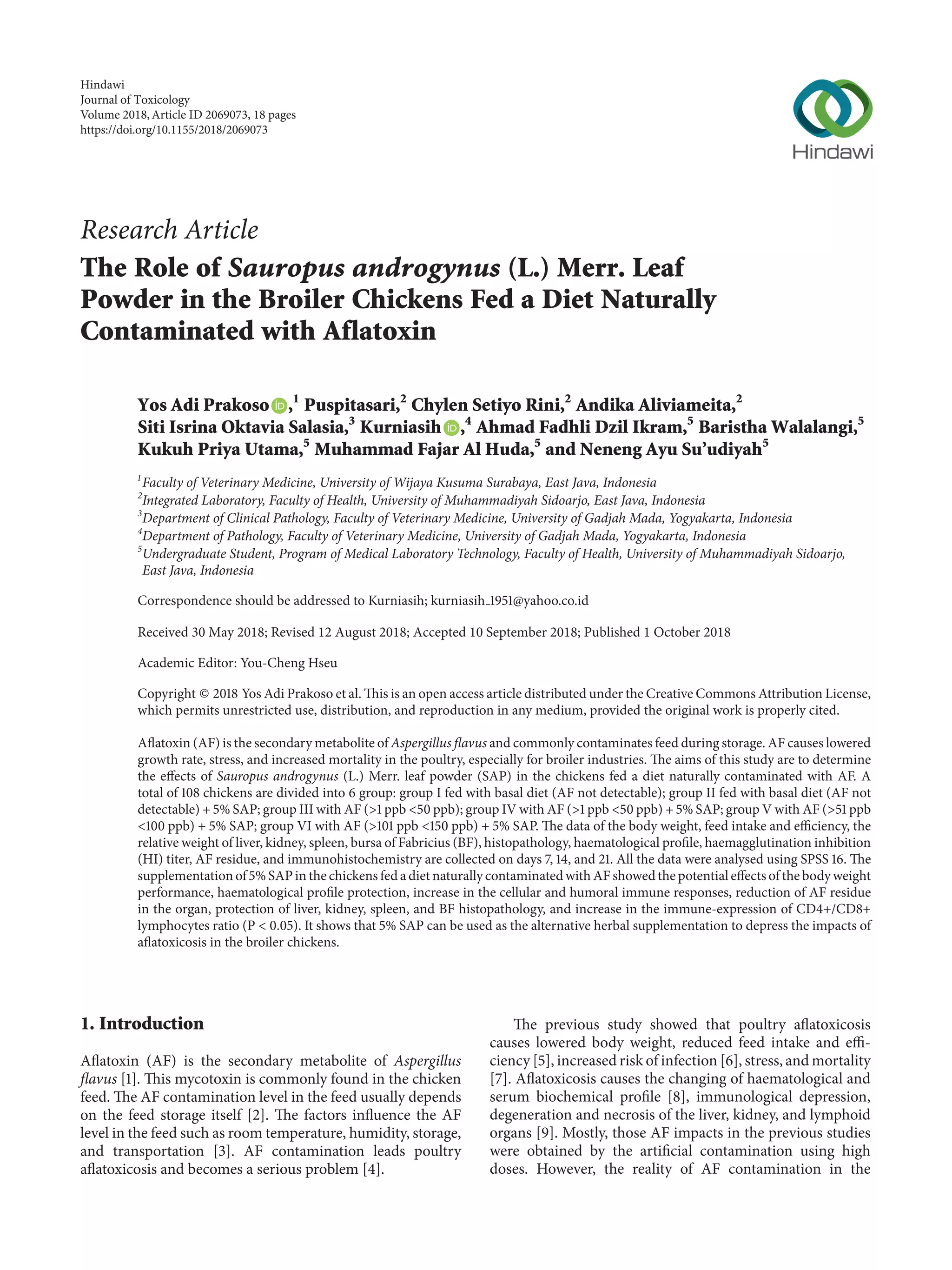 The Role of Sauropus androgynus (L.) Merr. Leaf Powder in the Broiler ...