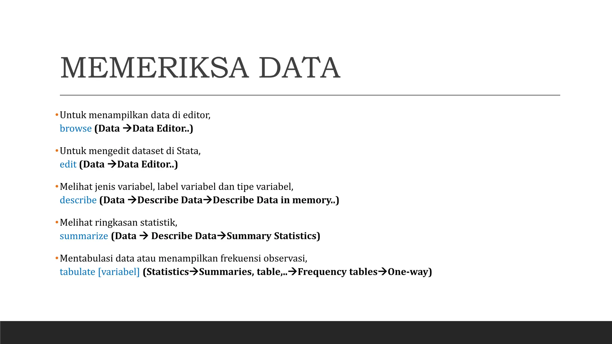 Praktikum Stata dalam kelas Ekonomietrika | PPTX