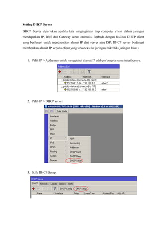 Prakt.jarkom1 jefri tugas ke 2 - SETTING DHCP dan NTP SERVER MIKROTIK | PDF