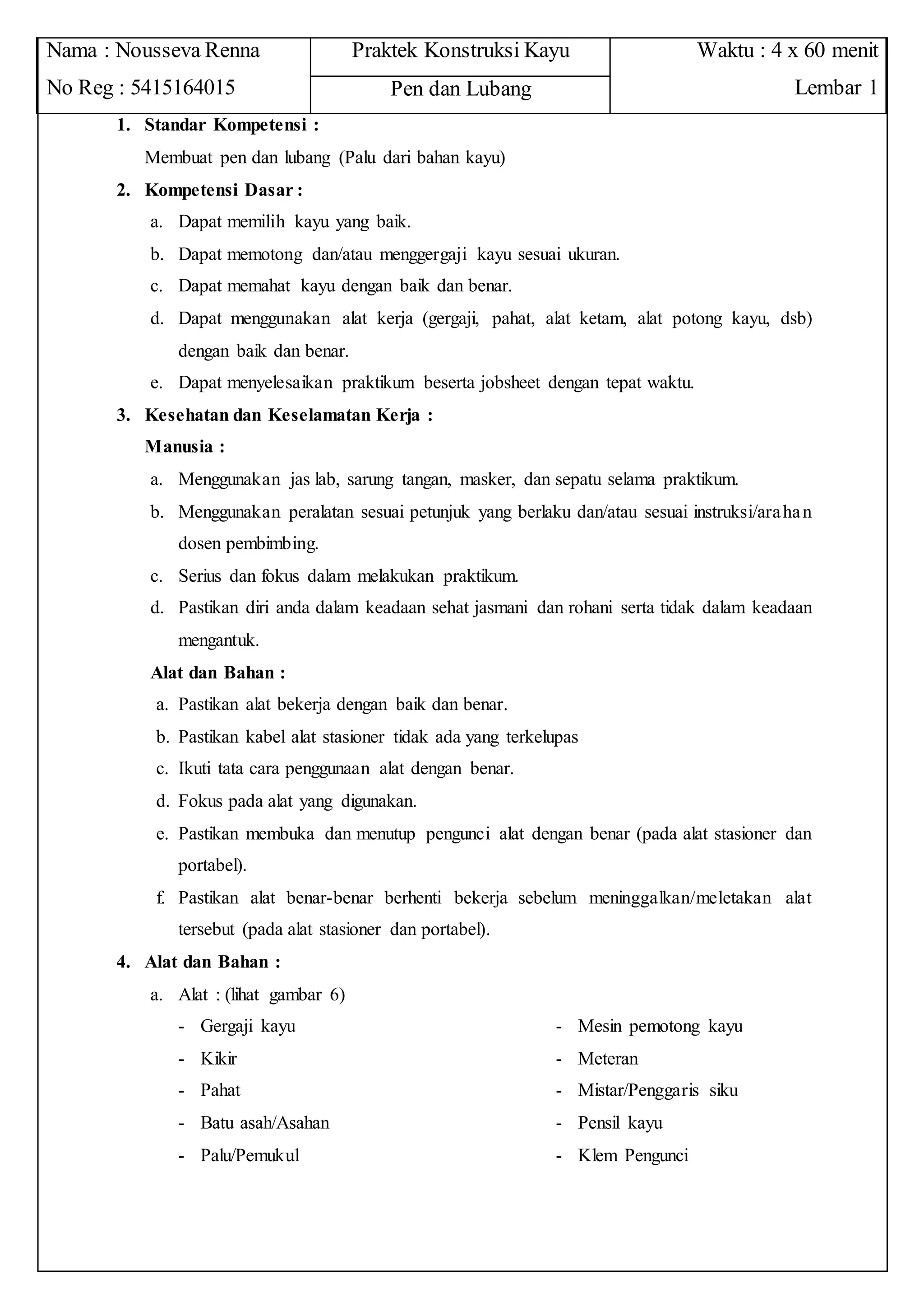 Praktek kayu jobsheet 1 pen dan lubang | DOCX